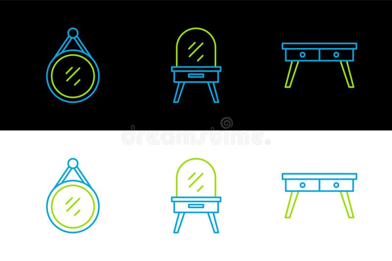 Set Line Office Desk, Mirror and Dressing Table Icon. Vector Stock ...