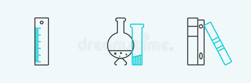 Set Line Office Folders with Papers and Documents, Ruler and Test Tube ...