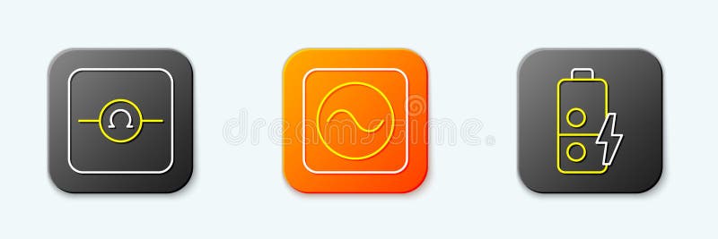 Set Line Ohmmeter, AC Voltage Source and Battery Charge Icon. Vector ...