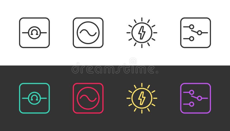 Set Line Ohmmeter, AC Voltage Source, Solar Energy Panel and Switch in ...