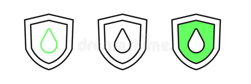 Set Line Oil Drop on Shield Icon Isolated on White Background. Vector ...