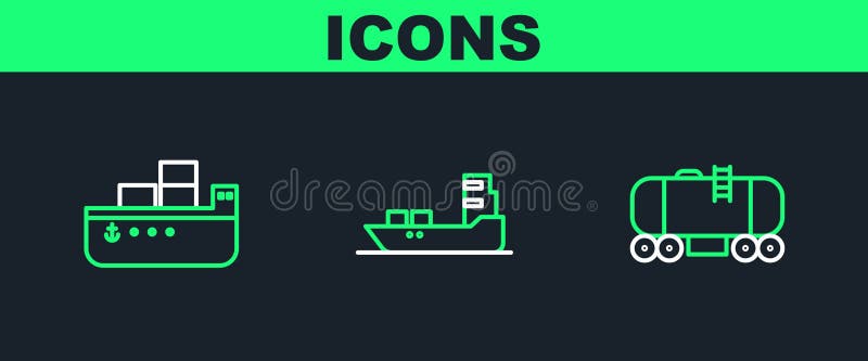 Set Line Oil Railway Cistern, Tanker Ship and Icon. Vector Stock Vector ... Set Line Oil Railway Cistern, Tanker Ship and Icon. Vector Stock Vector ...