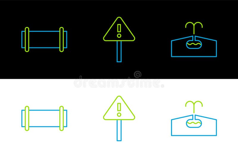 Set Line Oilfield, Industry Pipe and Exclamation Mark in Triangle Icon ...