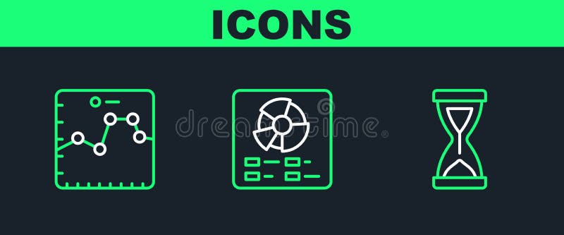 Set Line Old Hourglass, Browser with Growth Graph and Pie Chart Infographic Icon. Vector Stock ...