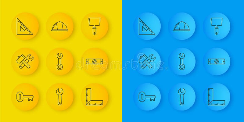 Set Line Old Key, Hammer and Wrench Spanner, Wrench, Corner Ruler ...