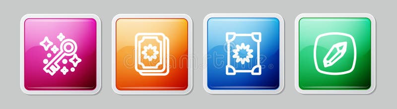 Set Line Old Magic Key, Tarot Cards, Ancient Book and Magic Stone ...