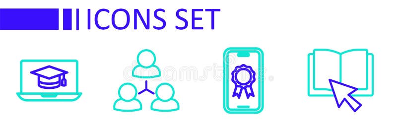 Set Line Online Book, Education with Diploma, Class and Graduation Cap ...