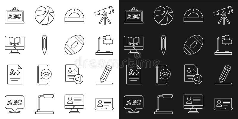 Set Line Online Class, Pencil with Eraser, Table Lamp, Protractor Grid ... Set Line Online Class, Pencil with Eraser, Table Lamp, Protractor Grid ...