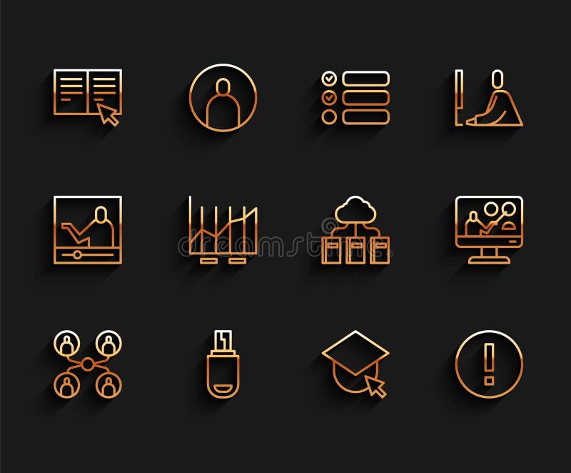 Set Line Online Class, USB Flash Drive, Book, Graduation Cap on Globe ...