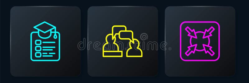 Set Line Online Education, Target and Two Sitting Men Talking. Black ...