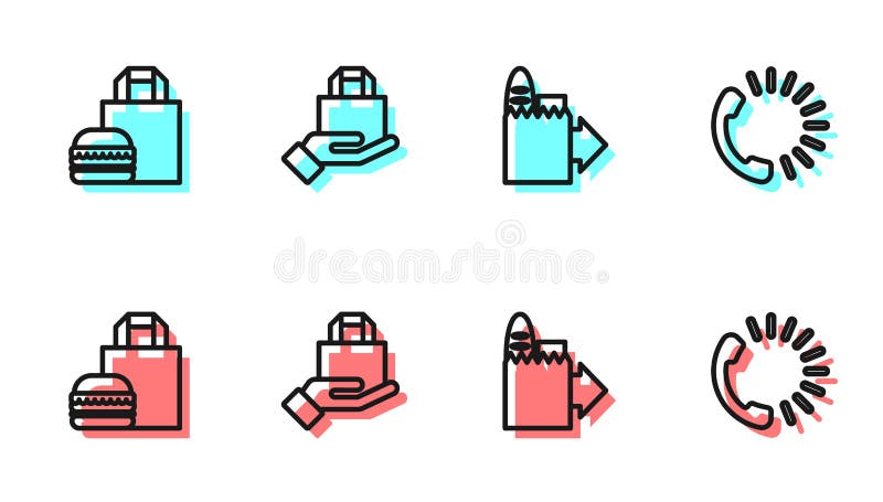 Set Line Online Ordering and Delivery, Burger, and Food Icon. Vector ...