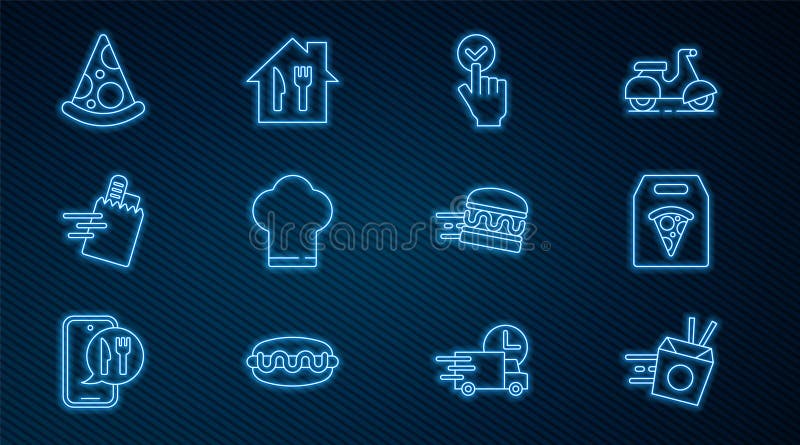 Set Line Online Ordering Noodles Delivery, Pizza, and, Chef Hat, Slice ...