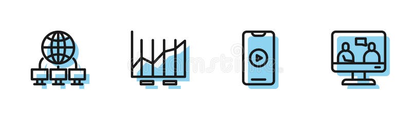 Set Line Online Play Video, Computer Network, Pie Chart Infographic and ...