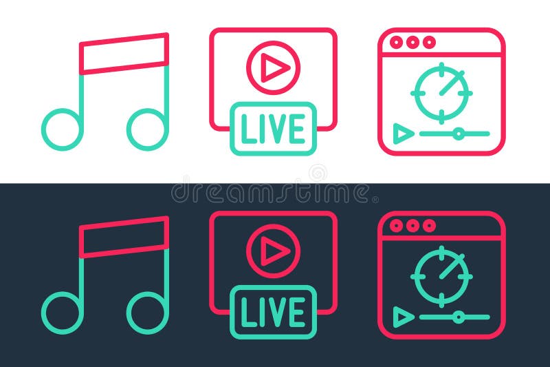Set Line Online Play Video, Music Note, Tone and Live Stream Icon ...