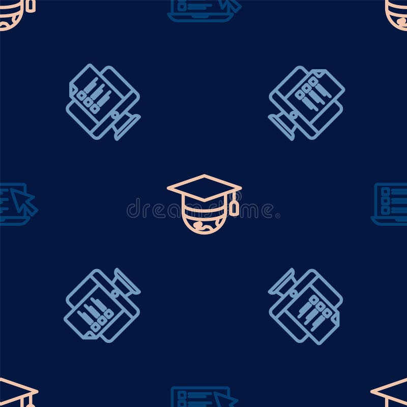 Set Line Online Quiz, Test, Survey, and Graduation Cap on Globe on ...