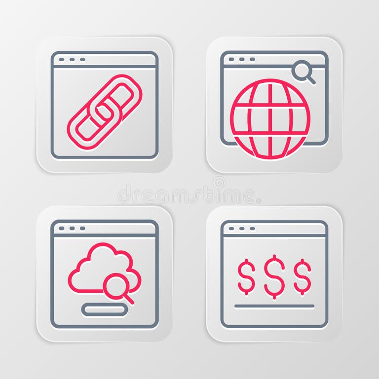 Set Line Online Shopping on Screen, Cloud Technology Data Transfer, Search Engine and Browser ...