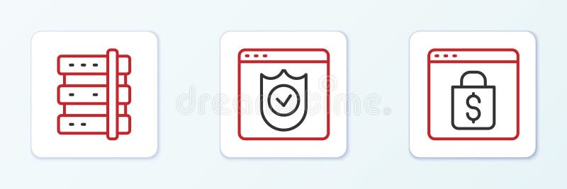 Set Line Online Shopping on Screen, Server and Browser with Shield Icon ...