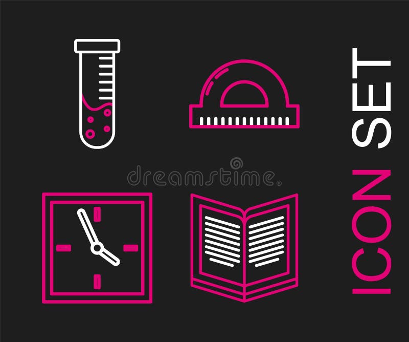 Set Line Open Book, Clock, Protractor Grid for Measuring Degrees and ...