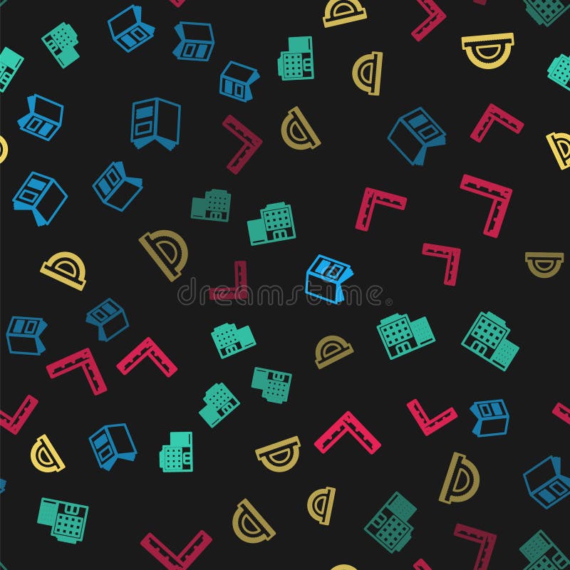 Set Line Open Book, Hotel Building, Protractor Grid and Folding Ruler ...