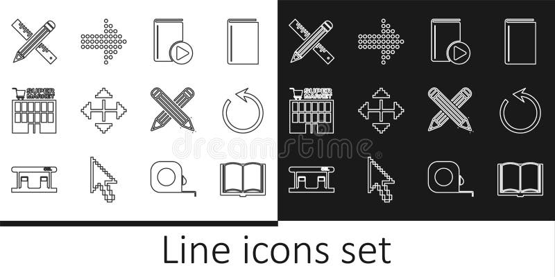 Set Line Open Book, Refresh, Audio, Pixel Arrows in Four Directions ... Set Line Open Book, Refresh, Audio, Pixel Arrows in Four Directions ...