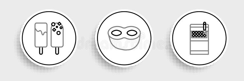 Set Line Open Cigarettes Pack Box, Ice Cream and Festive Mask Icon ...