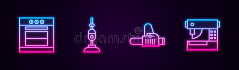 Set Line Oven, Vacuum Cleaner, Chainsaw and Sewing Machine. Glowing ...