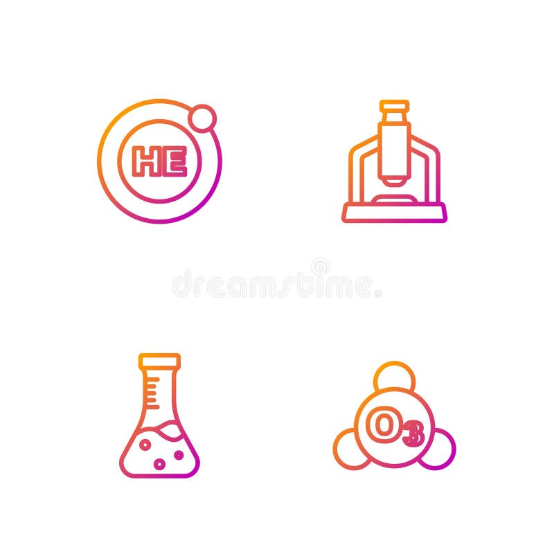 Set Line Ozone, Test Tube, Helium and Microscope. Gradient Color Icons ...