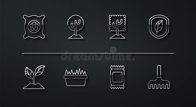 Set Line Pack Full of Seeds of Plant, Plant, Shield with Leaf ...