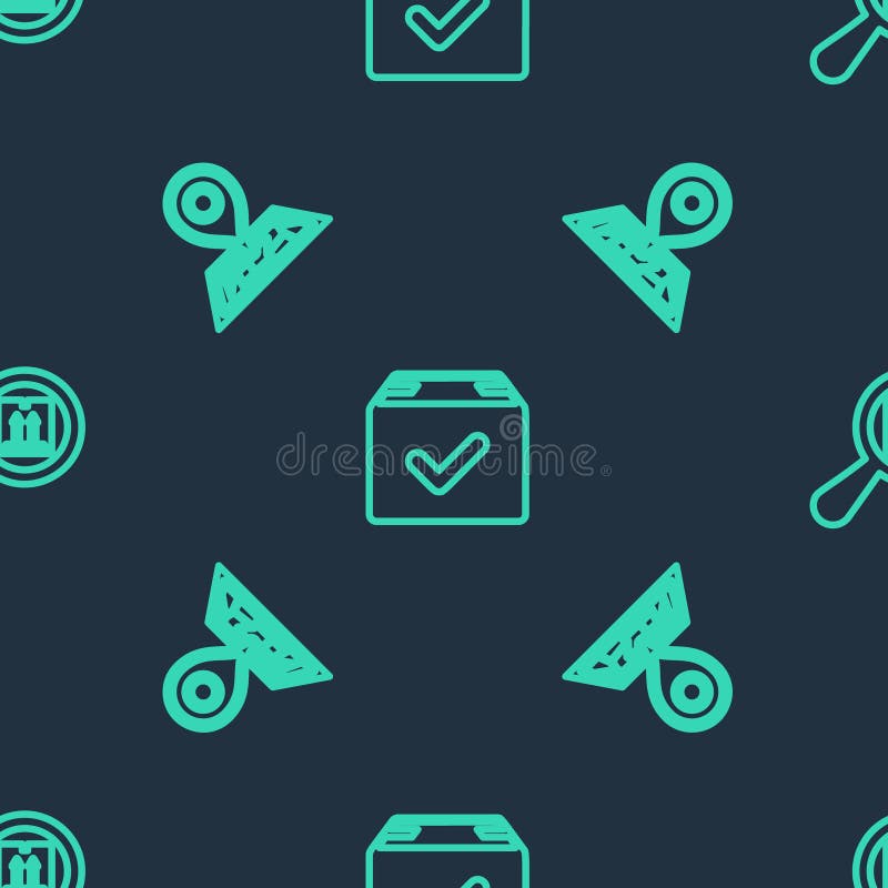 Set Line Package Box with Check Mark, Placeholder on Map and Search ...