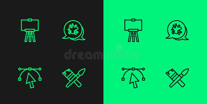 Set Line Paint Brush, Bezier Curve, Wood Easel and Spray Icon. Vector ... Set Line Paint Brush, Bezier Curve, Wood Easel and Spray Icon. Vector ...