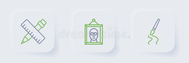 Set Line Paint Brush, Picture and Crossed Ruler and Pencil Icon. Vector ...