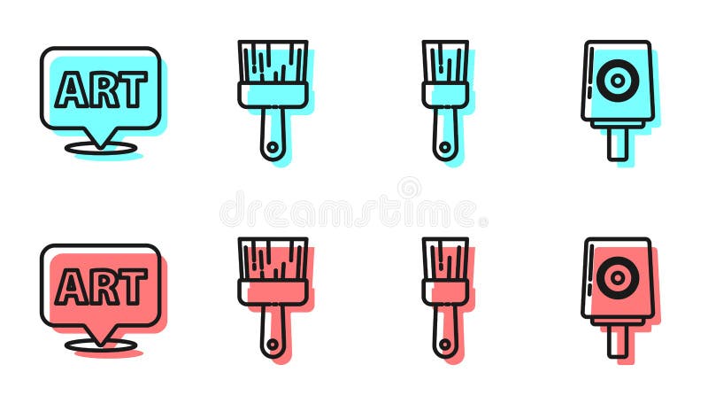 Set Line Paint Brush, Speech Bubble with Text Art, Paint Brush and ...