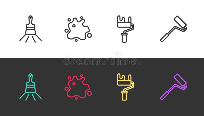 Set Line Paint Brush, Spray, Roller and on Black and White. Vector ... Set Line Paint Brush, Spray, Roller and on Black and White. Vector ...