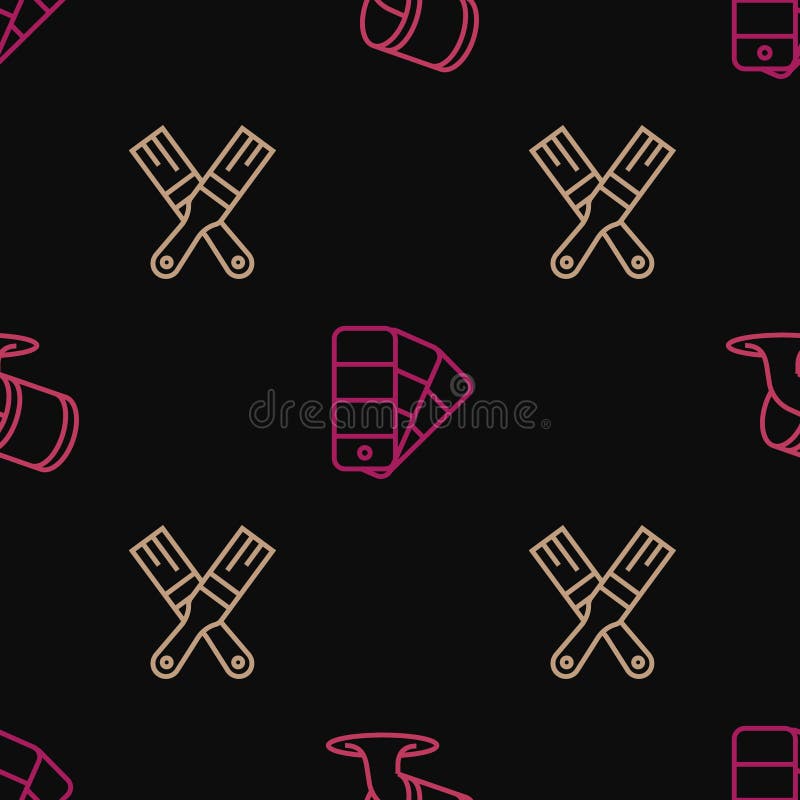 Set Line Paint Bucket, Brush and Color Palette Guide on Seamless ...