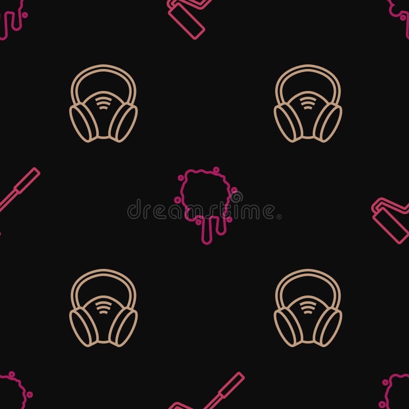 Set Line Paint Roller Brush, Gas Mask and Spray on Seamless Pattern ... Set Line Paint Roller Brush, Gas Mask and Spray on Seamless Pattern ...