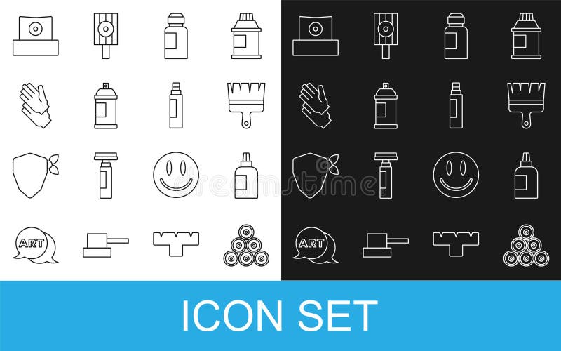 Set Line Paint Spray Can, Paint, Gouache, Jar, Dye, Brush, Rubber ... Set Line Paint Spray Can, Paint, Gouache, Jar, Dye, Brush, Rubber ...