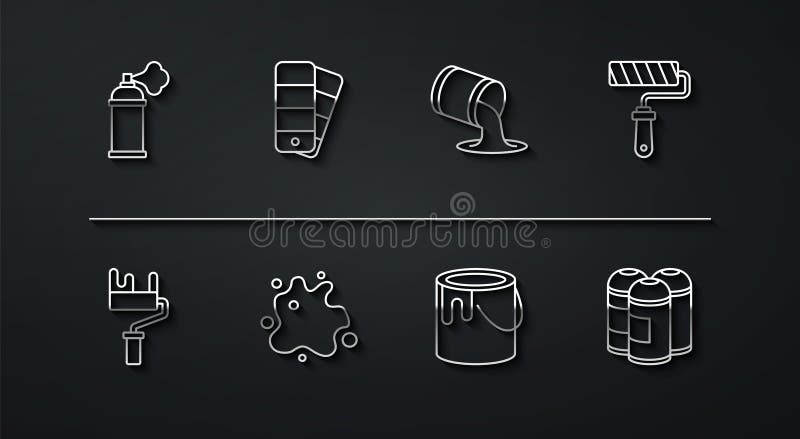 Set Line Paint Spray Can, Roller Brush, Bucket, Color Palette Guide ... Set Line Paint Spray Can, Roller Brush, Bucket, Color Palette Guide ...