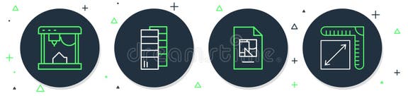 Set Line Pantone, File Document, 3D Printer and Paper Size Icon. Vector ...
