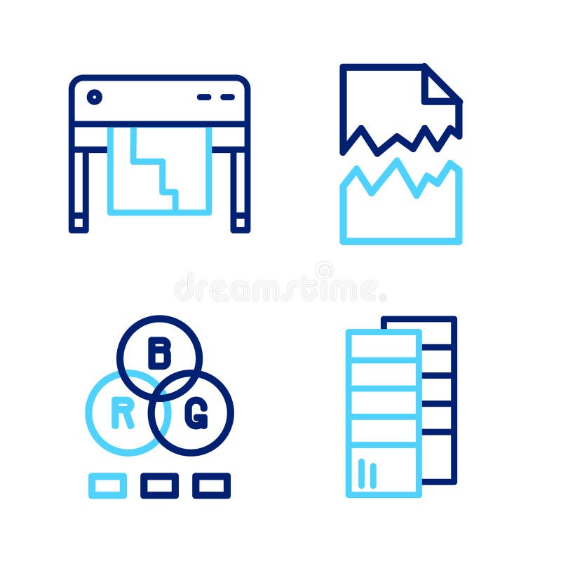 Set Line Pantone, RGB Color Mixing, Torn Document and Plotter Icon ...