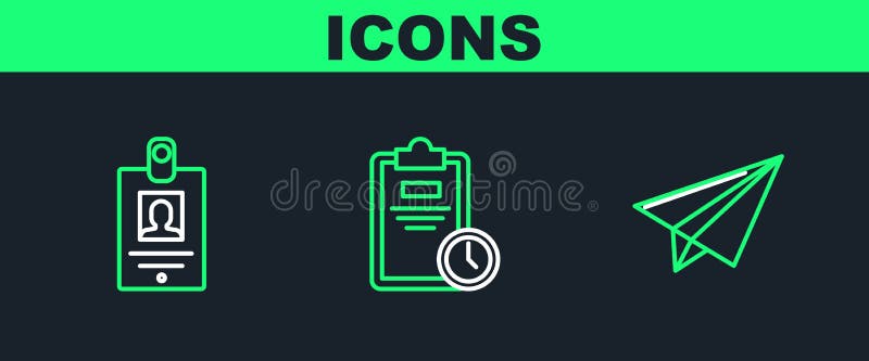 Set Line Paper Airplane, Identification Badge and Exam Sheet with Clock ... Set Line Paper Airplane, Identification Badge and Exam Sheet with Clock ...