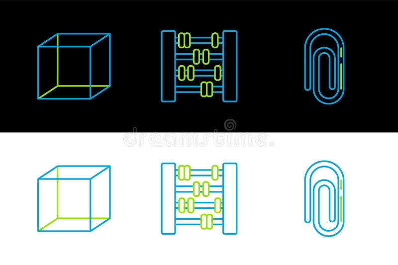 Set Line Paper Clip, Geometric Figure Cube and Abacus Icon. Vector ...