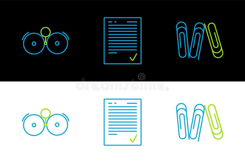 Set Line Paper Clip, Ringing Alarm Bell and Exam Sheet with Check Mark ... Set Line Paper Clip, Ringing Alarm Bell and Exam Sheet with Check Mark ...
