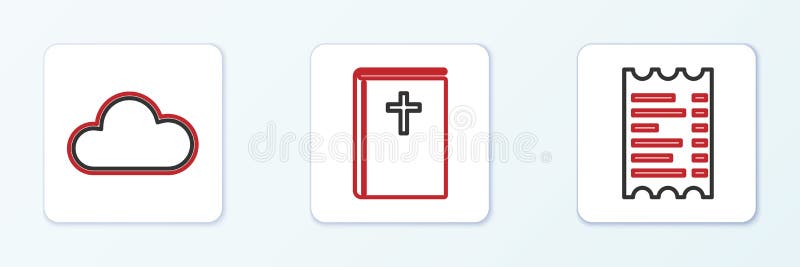 Set Line Paper or Financial Check, Cloud and Holy Bible Book Icon ...