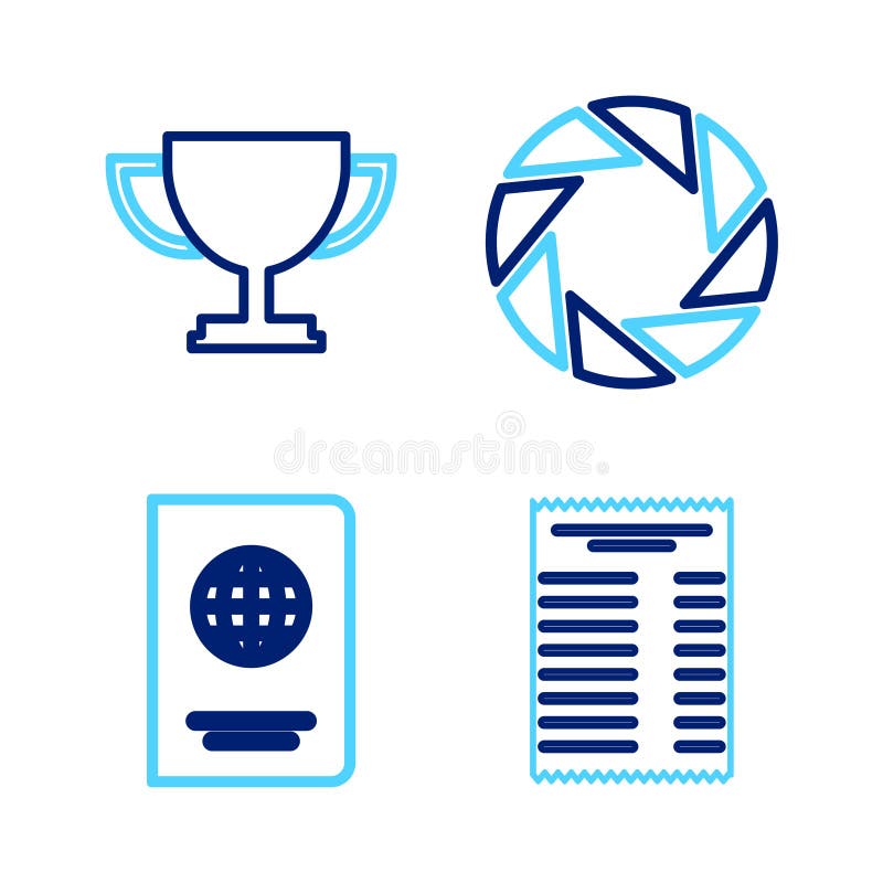 Set Line Paper or Financial Check, Passport, Camera Shutter and Trophy ...