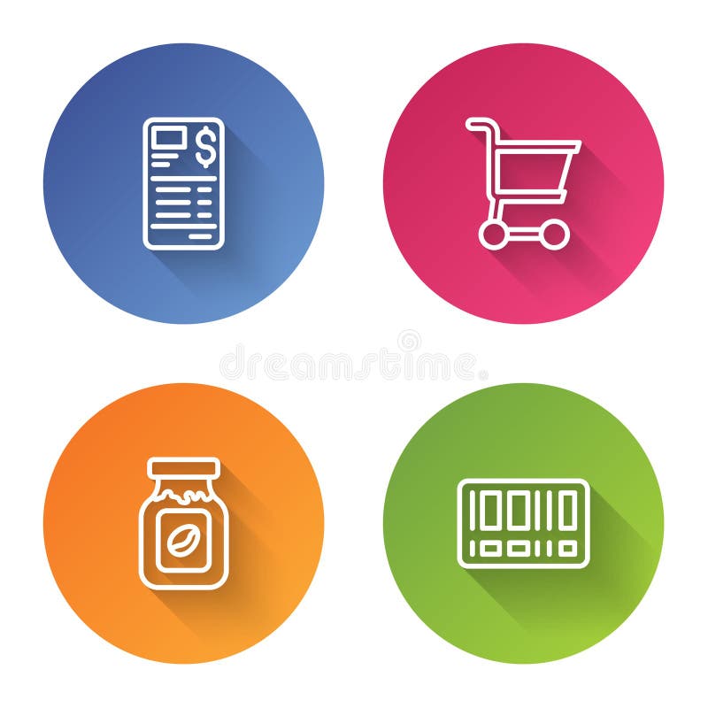 Set Line Paper or Financial Check, Shopping Cart, Coffee Jar Bottle and ... Set Line Paper or Financial Check, Shopping Cart, Coffee Jar Bottle and ...