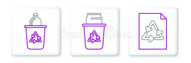 Set Line Paper with Recycle, Recycle Bin Symbol and and Can Icon ...