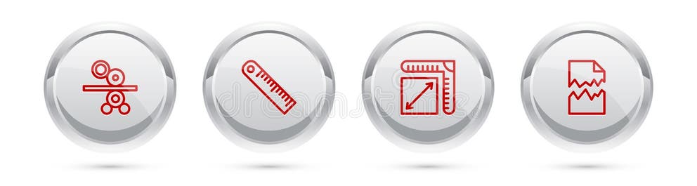 Set Line Paper Roll of Printing Press, Ruler, Size and Torn Document ...