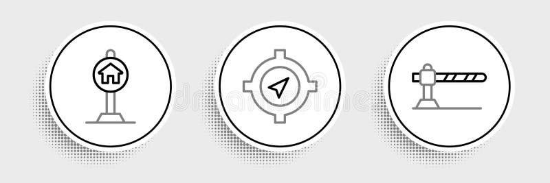 Set Line Parking Car Barrier, Hotel Sign for Traffic and Compass Icon ...