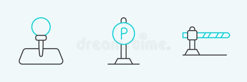 Set Line Parking Car Barrier, Push Pin and Icon. Vector Stock ...