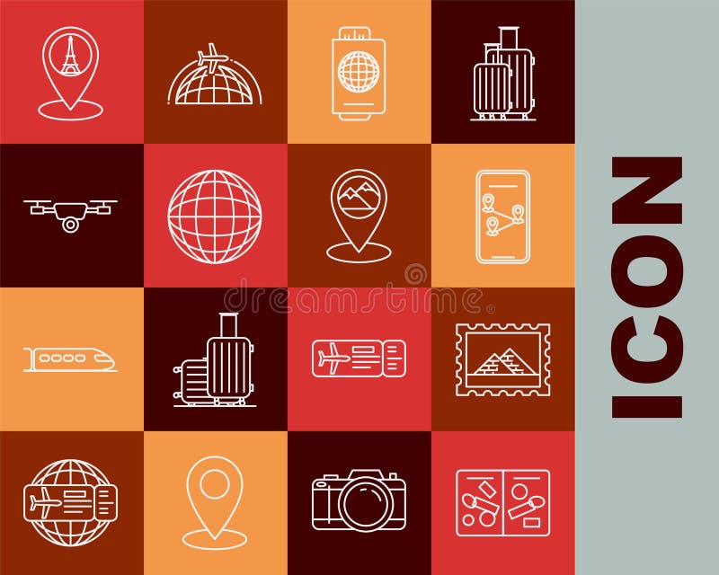 Set Line Passport Pages with Visa Stamps, Infographic of City Map ... Set Line Passport Pages with Visa Stamps, Infographic of City Map ...